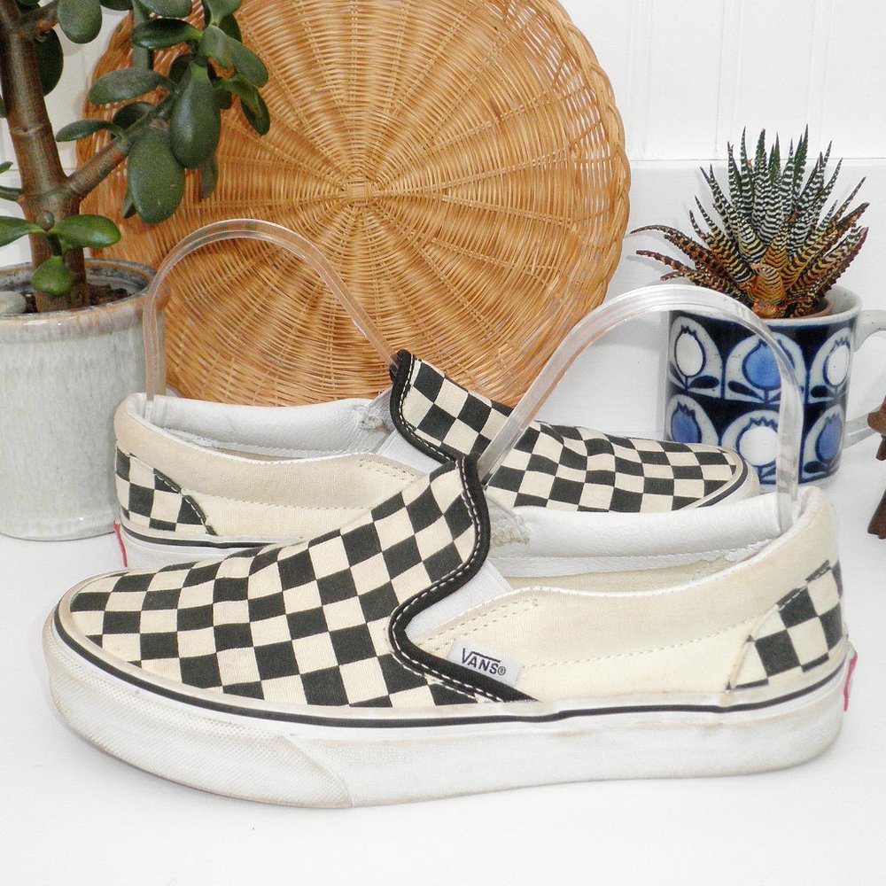 Vans Slip On Checkerboard Classic Canvas Shoes Black … - Gem